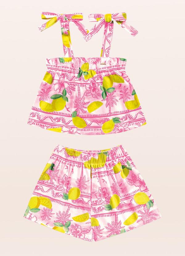 Conjunto Bata/Short Rosa - Fakini Kids