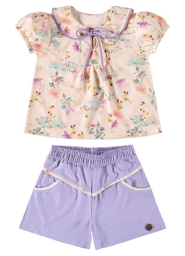Conjunto Bata/Shorts Infantil Feminino Roxo - Kiki