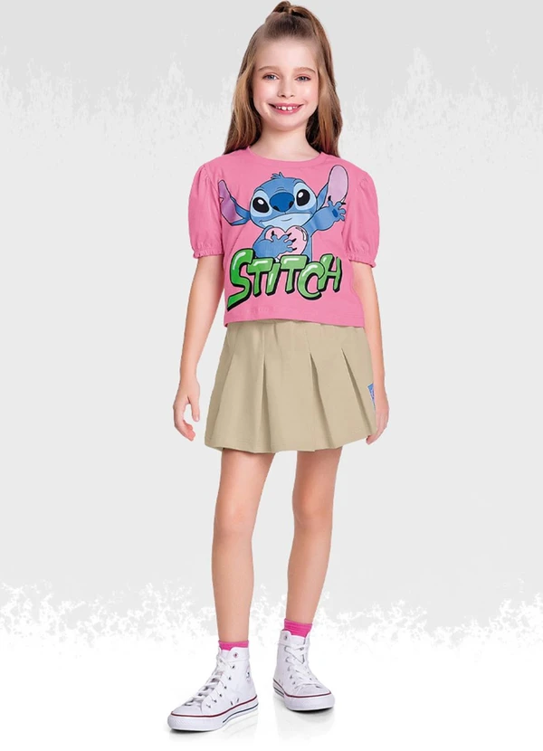 Conjunto Blusa/Lilo & Stitch Rosa - Fakini Kids