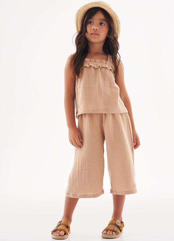 Conjunto com Bata e Calça Infantil Bege - Up Baby