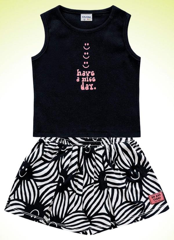 Conjunto Cropped e Short Preto - Fakini Kids