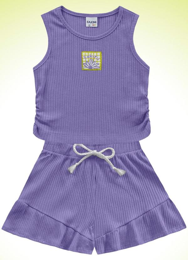 Conjunto Cropped e Short Roxo - Fakini Kids