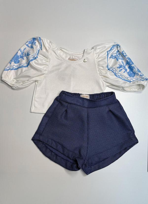 Conjunto Cropped Ponto Roma e Shorts Tweed Azul - Pokotinha