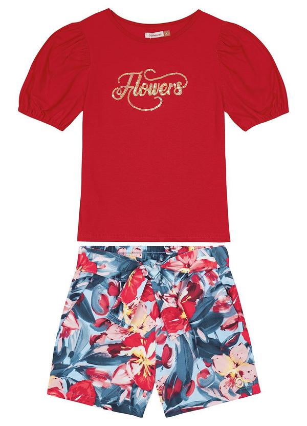 Conjunto Flowers em Lantejoulas Menina Vermelho - Carinhoso