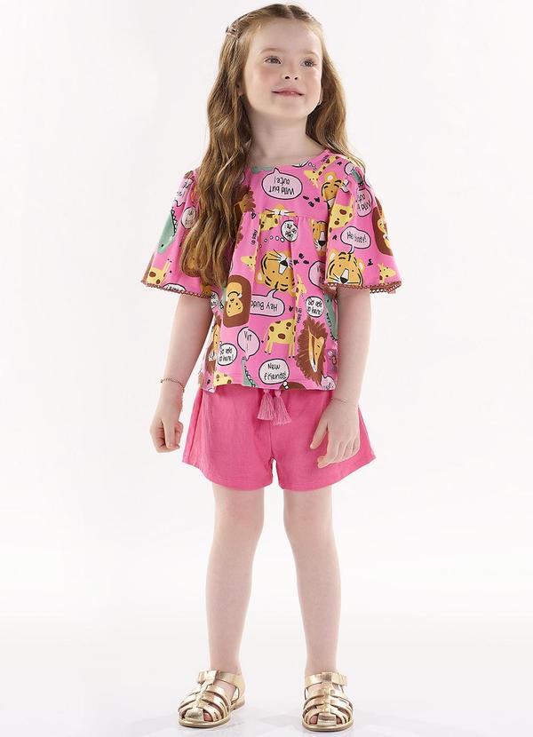 Conjunto Infantil com Bata e Shorts Rosa - Up Baby