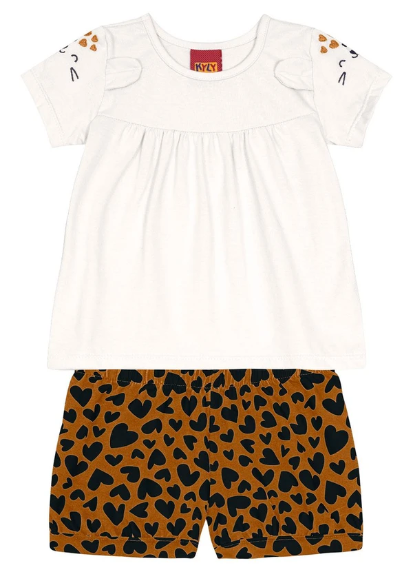 Conjunto Infantil Menina Curto com Bordado Bege - Kyly