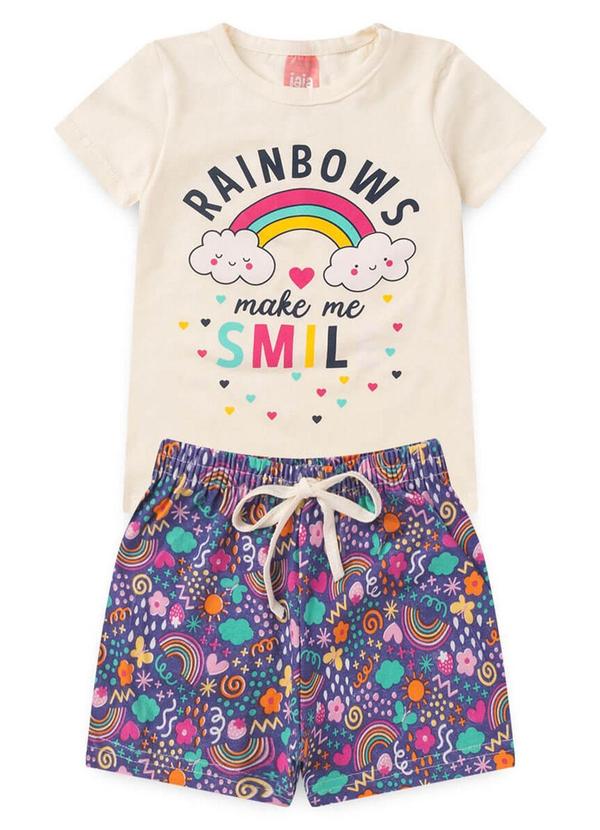 Conjunto Infantil Verão Arco-Íris Off White - Rosa Azul