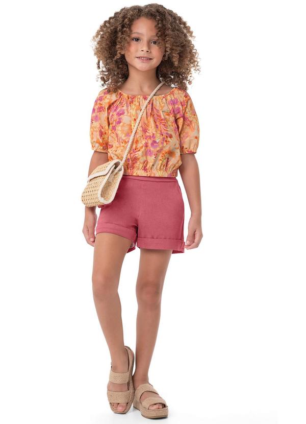 Conjunto Laranja Cropped Floral Menina - Carinhoso