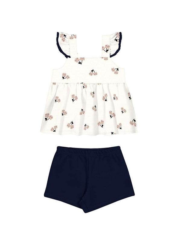 Conjunto Menina Curto Estampado com Pompons Bege - Alakazoo