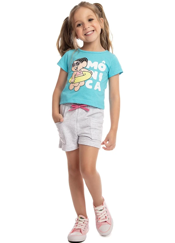 Conjunto Turma da Mônica Bermuda Moletinho Azul - By Gus Kids