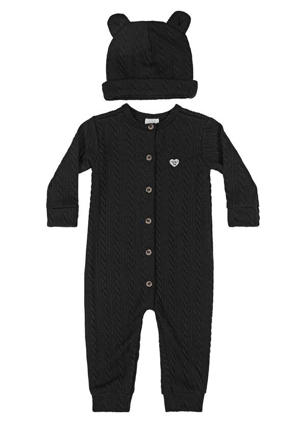 Macacão e Touca Tricô Bebê Menina Preto - Quimby