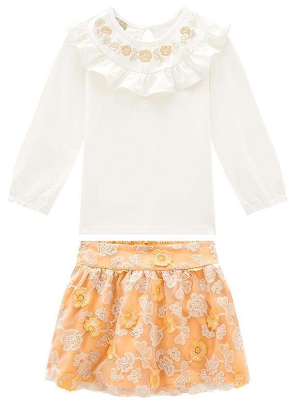 Conjunto Infantil Menina Flores Off White - Milon