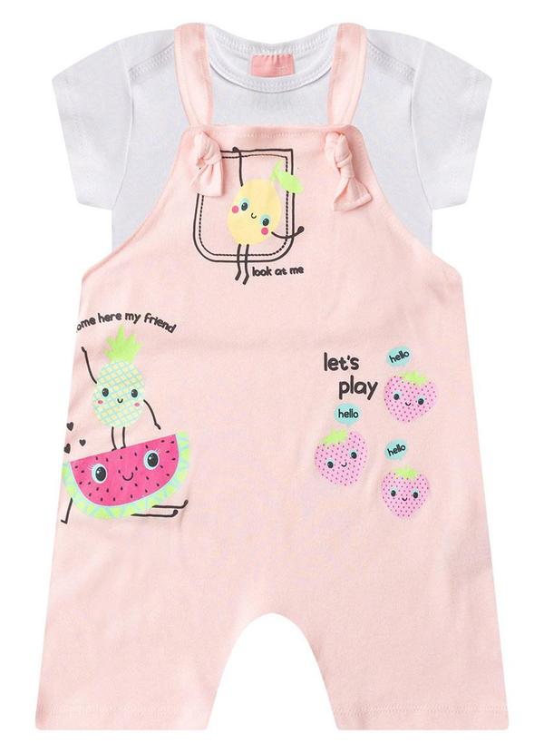 Jardineira + Body Bebê Let'S Play Perfume - Rosa Azul