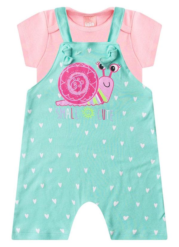Jardineira + Body Bebê Menina Small Cute Acqua - Rosa Azul