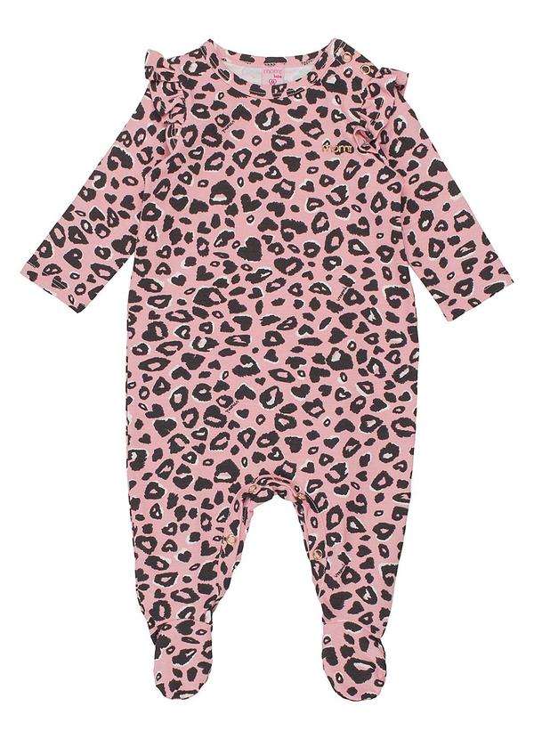 Macacão Manga Longa Animal Print Rosa - TexBrands
