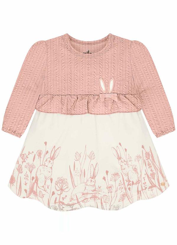 Vestido Bebê Menina Estampa Rosa - Milon