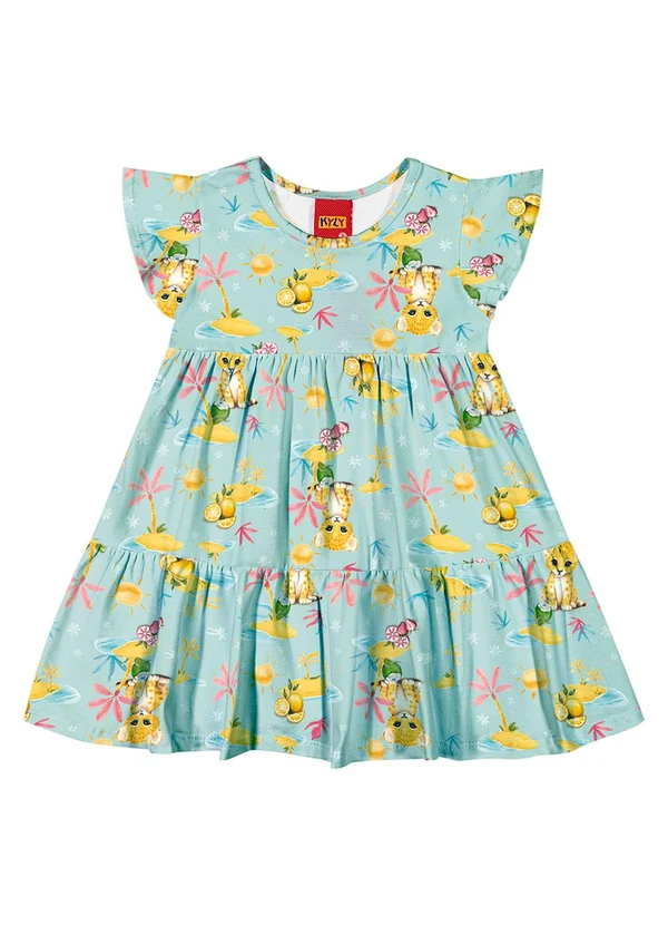 Vestido Infantil Menina Estampado Verde - Kyly