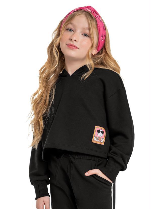 Blusão Cropped Juvenil Menina Preto - Gloss