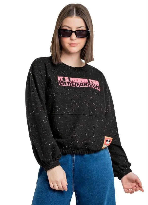 Blusão Infantil em Moletom Botonê Preto - Gloss