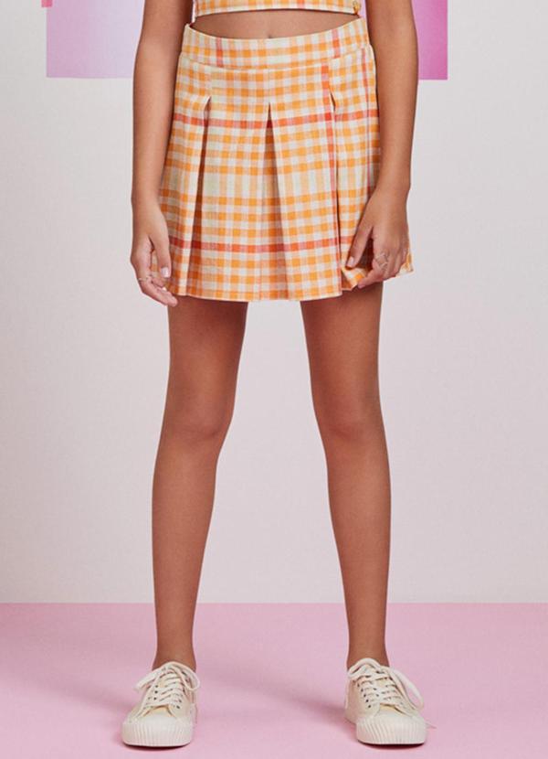 Saia Xadrez de Linho Laranja - TexBrands