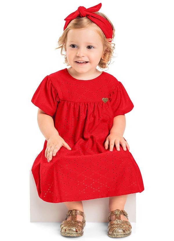 Vestido e Faixa em Laise para Bebê Vermelho - Quimby