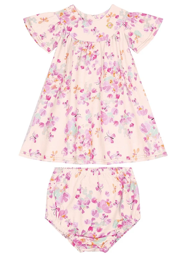 Vestido Floral com Calcinha Menina Rosa - Carinhoso