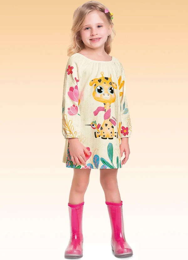 Vestido Manga Longa Bege - Fakini Kids