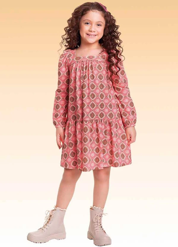Vestido Manga Longa Rosa - Fakini Kids