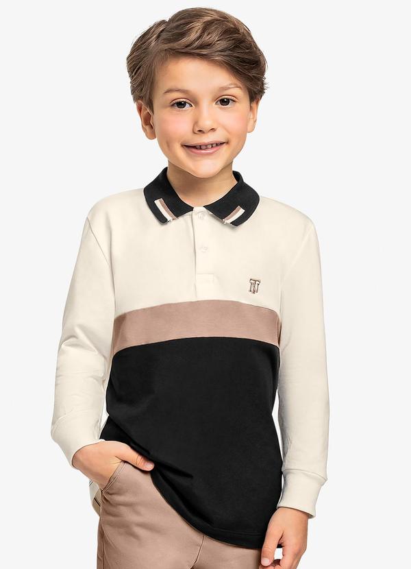 Polo Infantil Masculino Manga Longa Bege - Trick Nick