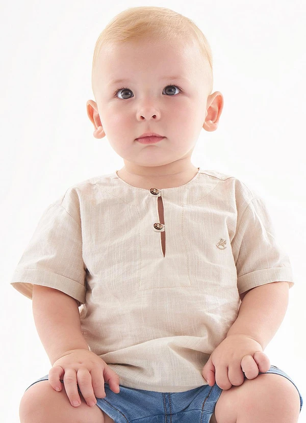 Bata Bebê Menino em Tecido Voil Bege - Up Baby