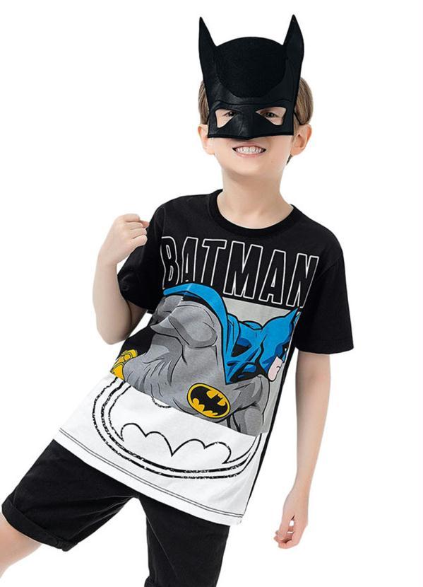 Camiseta com Mascara Batman Preto - Fakini Kids