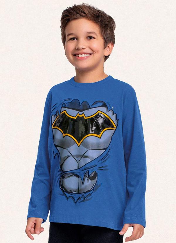 Camiseta Manga Longa Batman Azul - Fakini Kids