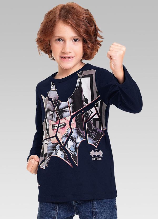 Camiseta Manga Longa Batman Warner Azul - Fakini Kids