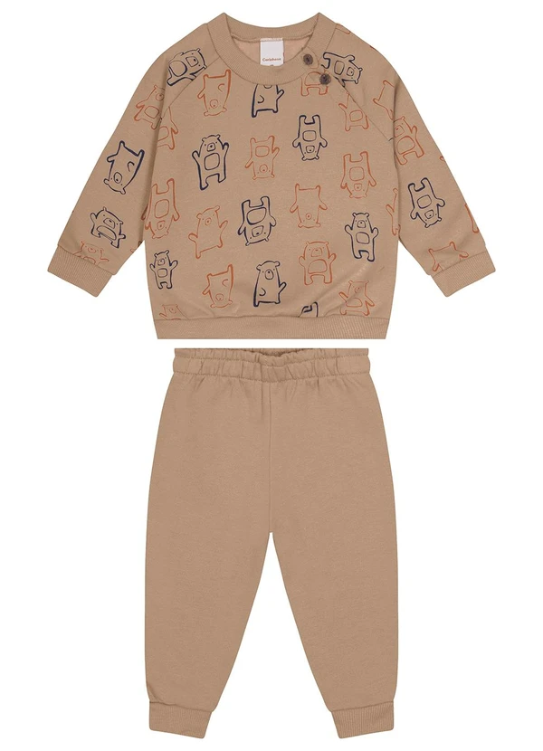 Conjunto Ursinhos Jogger Menino Marrom Carinhoso 6117