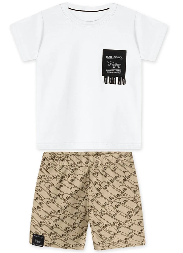 Conjunto Curto Moletom Masculino Branco - Marisol