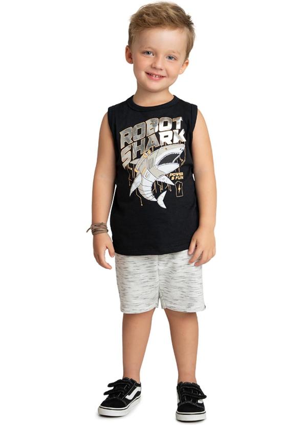 Conjunto Regata e Bermuda Robot Shark Preto - Marlan