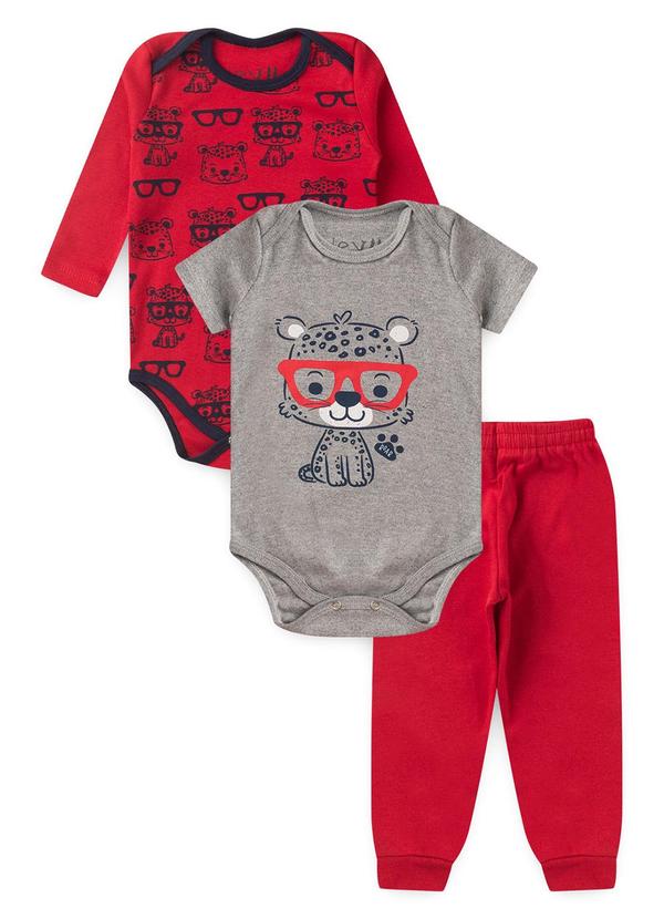 Kit Body Bebê 3 Peças Roar Vermelho - Atelie da Crianca