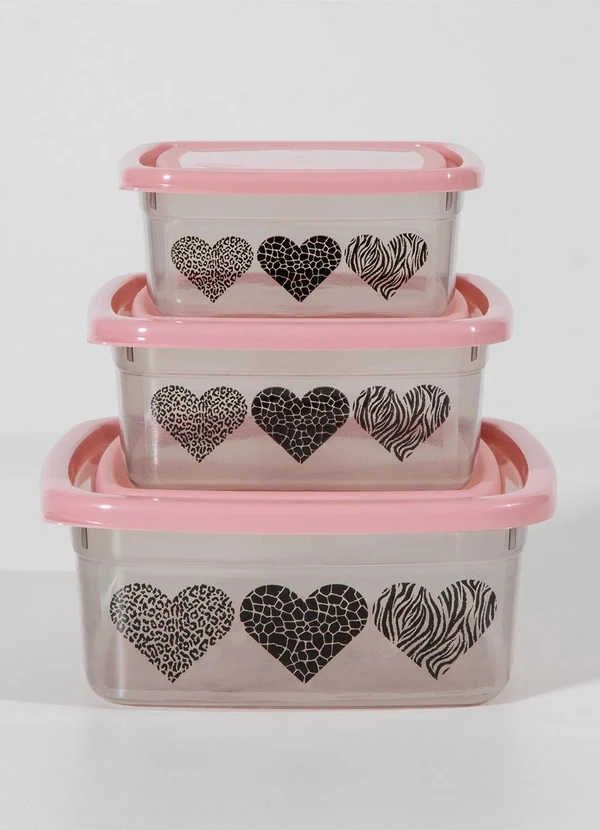 Kit Potes Lovely Rosa 3 Peças - Lar&Lazer