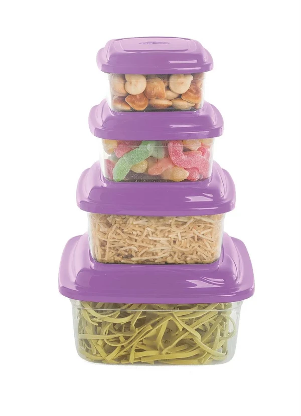 Kit Potes Quadrados Violeta 4 Peças - Lar&Lazer